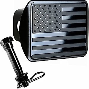 eVerHITCH USA Stainless Steel Flag Emblem Metal Hitch Cover with Pin Bolt (Fits 2" Receivers, Black)