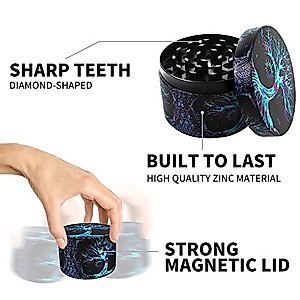 Large Grinder, 2.5 inch Tree of Life Sun Moon Galaxy Grinder- Herb Grinder, (Blue Tree)
