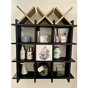Large Black Tic Tac Toe Toilet Paper Holder Stand | Design Freestanding Bathroom Tissue Roll Storage Organizer | Wooden Bathroom Organizer | Over The Toilet Bathroom Storage Cabinet Wall Mounted