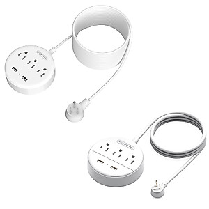 NTONPOWER Flat Plug Power Strip Bundle, 2 Outlets 3 USB Compact Power Strip with 25ft and 15 ft Extra Long Extension Cord, Right Angle Plug for Office, Home, Nightstand, Dorm Essentials…