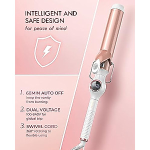 WEEYUM 1 1/2 Inch Curling Iron, Large Barrel Curling Wand for Hair, Ceramic Tourmaline Hair Curling Iron Double Voltage(100-240V)
