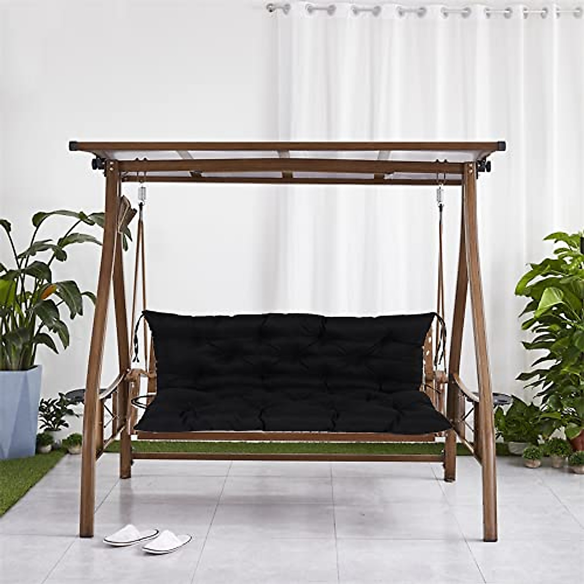Hruile Waterproof Outdoor Swing Cushion with Backrest, 4 Inches Thicken Bench Pad Cushion Seat Cushion Pad, 2 or 3 Seater Garden Bench Cushion Patio Furniture Swing Pad,59x40in,Khaki