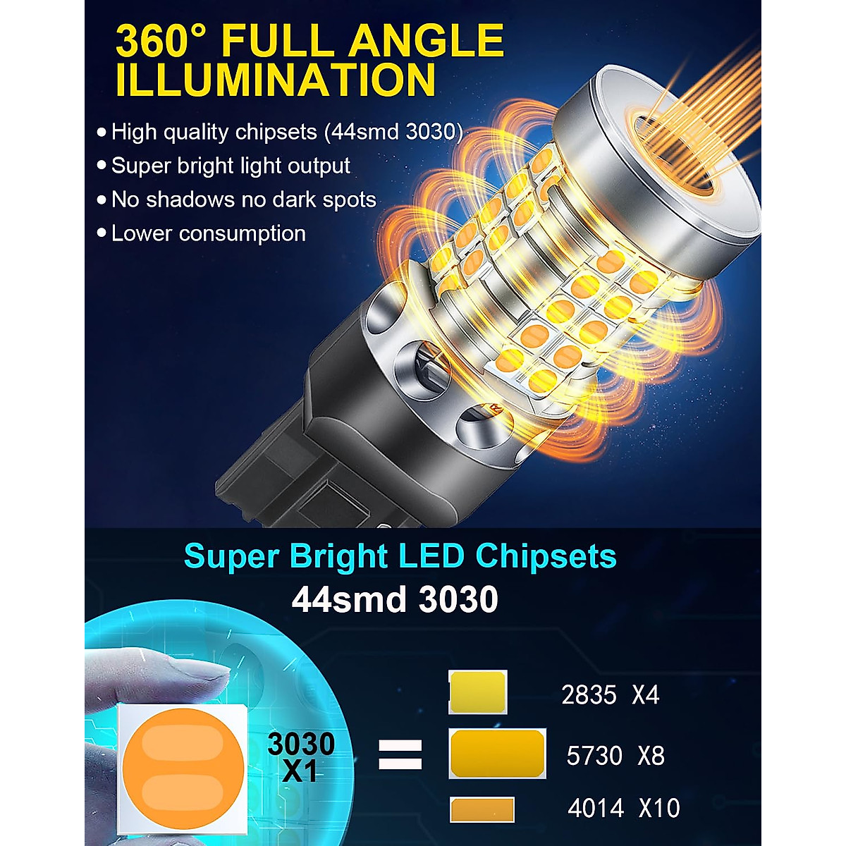 GJTIANXK 7440 LED Bulbs for Turn Signal Lights Amber Yellow 2200K Extremely Bright CANBUS Error Free T20 7440A 7440NA 7441 WY21W LED Bulbs Replacement (Pack of 2)