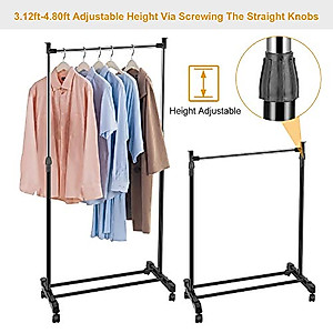 TeqHome Garment Racks 3.12ft-4.80ft Height Adjustable Clothes Stand,15kg/33lbs Foldable Clothes Hanger w/ Wheels Storage Shelf For Dormitory Home