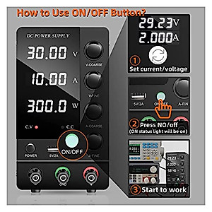 Adjustable DC Power Supply 30V 10A Lab Power Supply Adjustable 4 Digits Voltage Regulator Stabilizer USB(30V 10A 300W White)