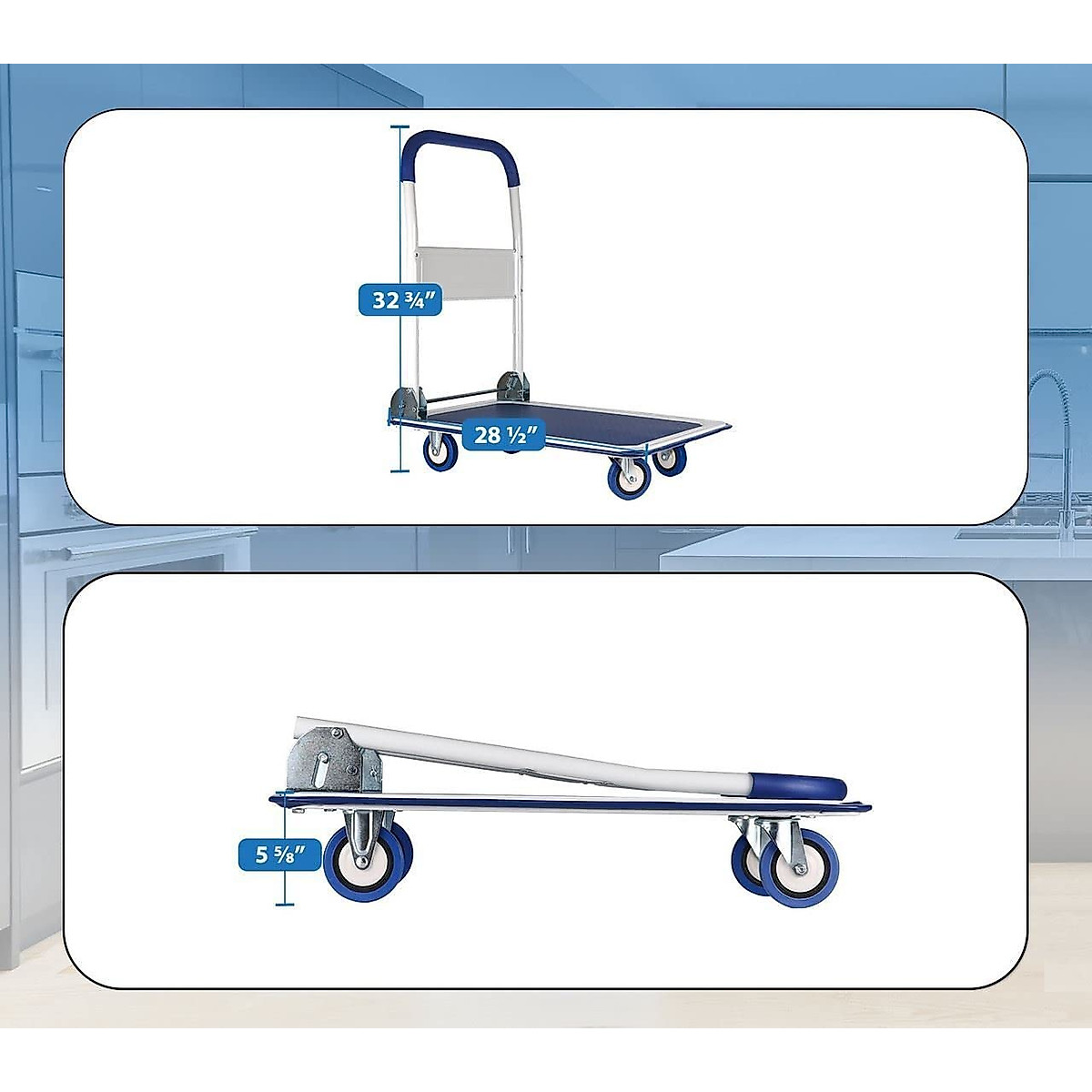 Folding Hand Truck Dolly Cart Heavy Duty with 4 Wheels 360 Degree Swivel Platform Truck for Loading Storage and Moving 330lbs