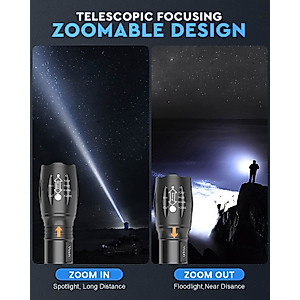 Voph Flashlight 2 Pack, 5 Modes 2000 Lumen Tactical LED Flash Light, High Lumens Bright Waterproof Flashlights, Focus Zoomable Flash Lights for Camping, Gifts for Birthday for Men Women Adult