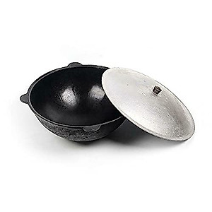 Free2Buy CKG Heavy Duty Cast Iron Казан Oven Tatar Dish Plov Плов Pot Mangal Making Cookware Kazan Insulated Double Handle with Lid Cooking Frying Pan – 22 L - Cooking Gifts