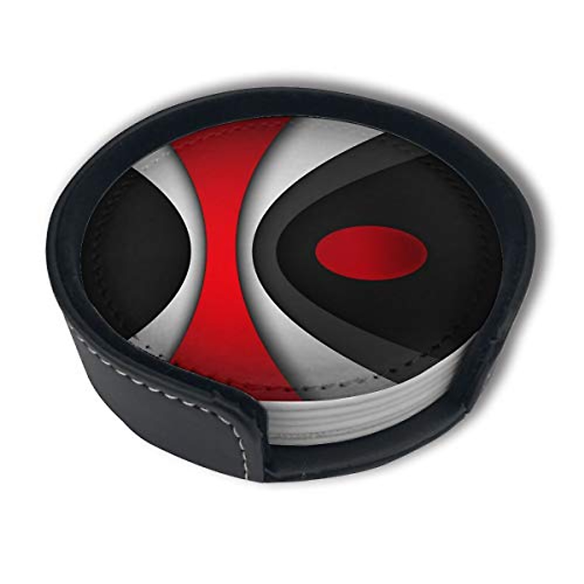 Black In Modern Abstract Red Drinks Coasters With Holder, Suitable For Kinds Of Cups, Set Of 6