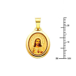 14k REAL Yellow Gold Religious Jesus Heart Enamel Picture Charm Pendant