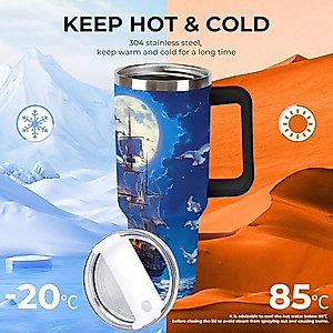 Steamship Moon Tumbler with Handle Travel Mug Water Bottle Tea Coffee Cup Black-style