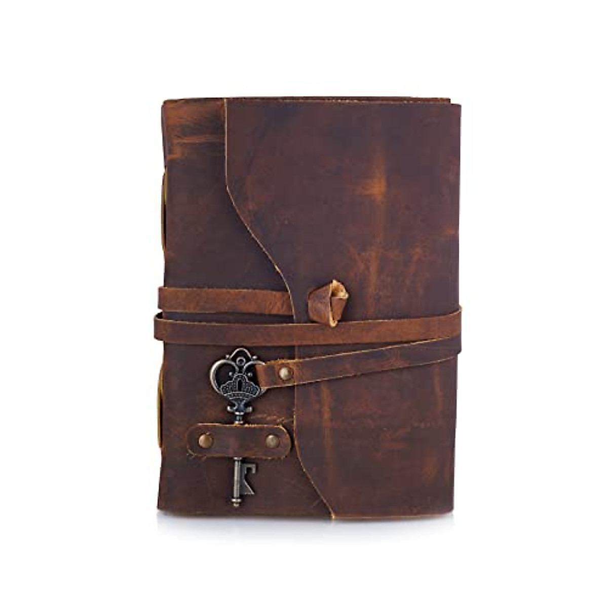 Burhano crafts vintage leather journal with key leather bound journal key closer Antique Handmade Deckle Edge Vintage Paper Leather Book of shadows - perfect for writing (8x6)