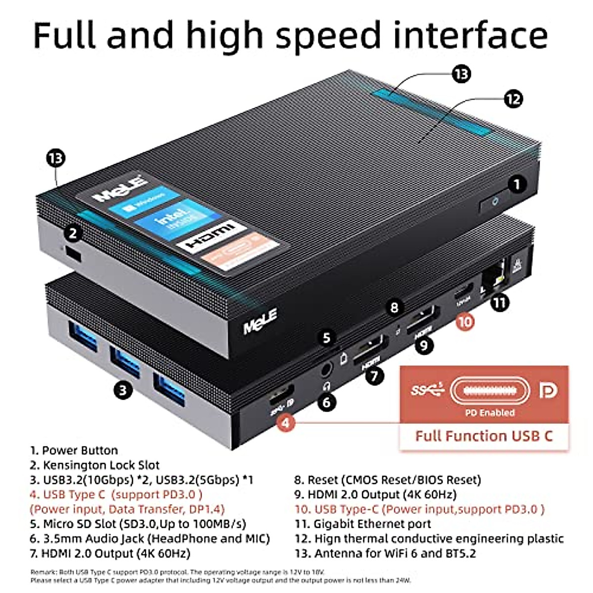 MeLE Quieter3C WiFi 6 Fanless Mini PC Win11 Pro Celeron N5105 Mini Desktop Computer 8GB 128GB Micro PC 4K HDMI HDR Industrial PC Auto Power on Unlocked Bios Ethernet PXE Full Function Type C PD