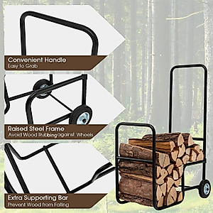 Goplus Firewood Log Cart Carrier, Anti-Slip and Wear-Resistant Wheels, Steel Frame, Large Loading Space, Sturdy Construction, Wide Application, Simple Installation