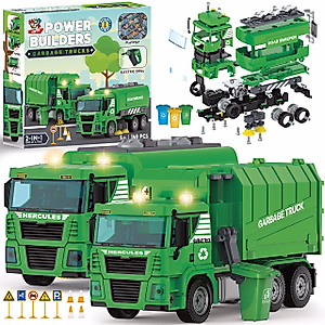 Garbage Truck Toys - 2-in-1 148 Pcs STEM Garbage Truck & Street Sweeper Take Apart Toy w/Drill, Push & Go, Lights & Sounds for Kids – Construction Vehicle Playset for Boys Ages 5 6 7+ Years Old