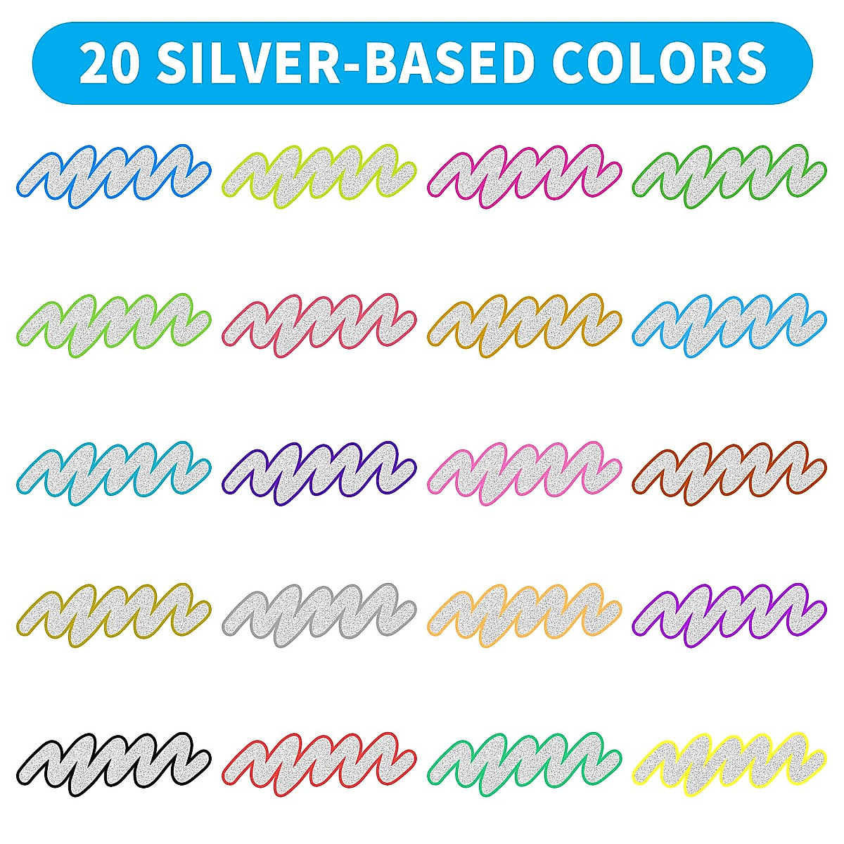 20 Colors Glitter Markers Outline Pens Shimmer Metallic Markers Drawing Crafts Art Supplies Trendy Gift Idea for Girls Teens Birthday Christmas Stocking Stuffers Easter