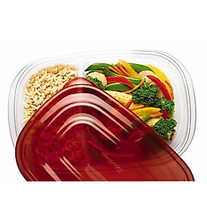 Rubbermaid TakeAlongs Divided Rectangular Food Storage Containers, 3.7 Cup, Tint Chili, 3 Count