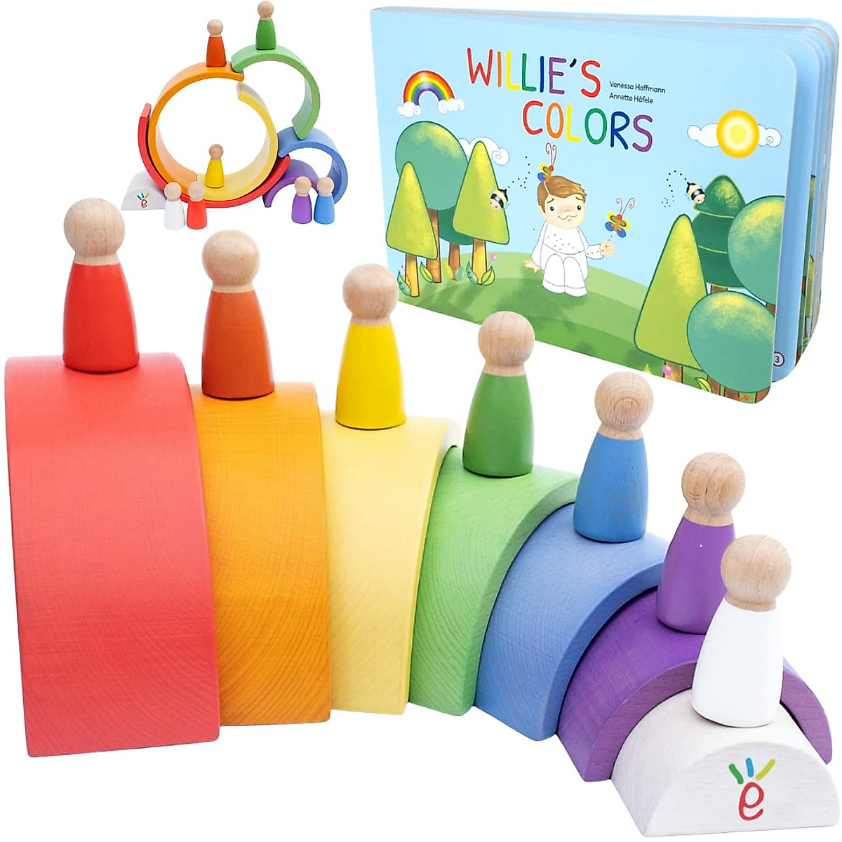 Montessori Nesting Rainbow Toy: Open-Ended Wooden Stacking Set with Arches, Peg Dolls & Story Book for Emotional Intelligence & Creative Play | Ages 3+ | 16 pcs | Premium Quality Tiger Wood