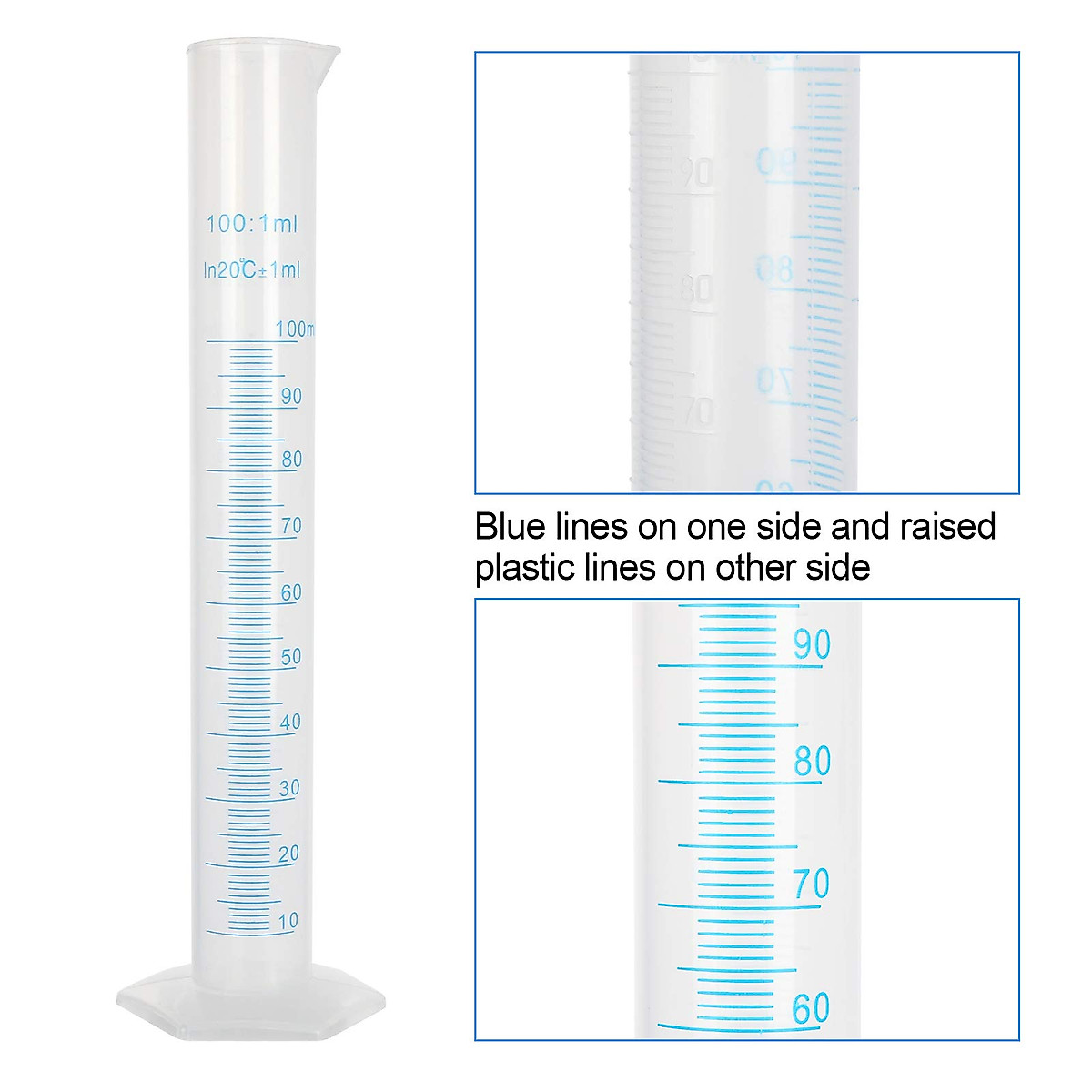 10Pack 100ml Plastic Graduated Cylinder, Transparent Measuring Cylinder Durable Lab Test Tube Flask, 2-Sided Measuring Lines Graduated Cylinder Beaker for Science Projects, Pour Spout