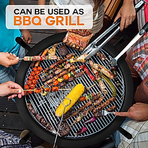 SereneLife Portable Outdoor Wood Fire Pit - 2-in-1 Steel BBQ Grill 26" Wood Burning Fire Pit Bowl w/ Mesh Spark Screen, Cover Log Grate, Wood Fire Poker for Camping, Picnic, Bonfire SLCARFP54.5