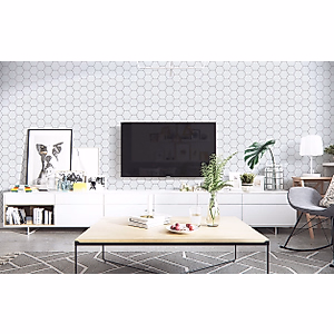 Fiula White Hexagon Wallpaper Peel and Stick Wallpaper Grey and White Wallpaper Removable Wallpaper White Trellis Wallpaper Vinyl Wallpaper 17.3”×78.7”