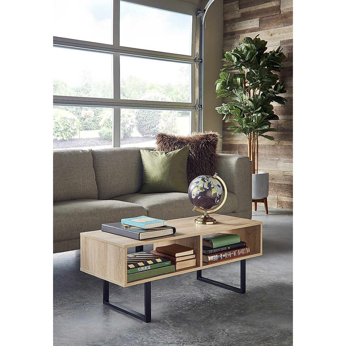 ClosetMaid 1311 Rectangular Wood Coffee Table with Storage Shelves, Natural