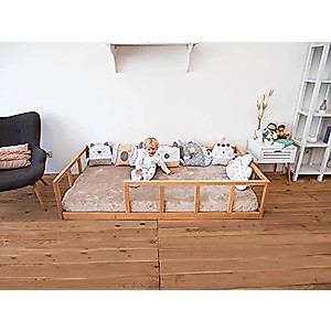 BUSYWOOD Platform Bed for Nursery - Bedroom Furniture for Toddlers - Montessori Floor Bed in Playroom for Boy and Girl (Model 10, Floor Bed without Slats)