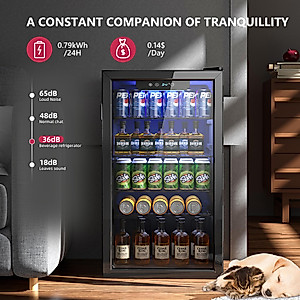 Icyglee Beverage Refrigerator Cooler - 126 Can Mini Fridge with Glass Door for Soda Beer, Wine, Beverage Cooler for Home, Office, Bar with Adjustable Removable Shelves, Black