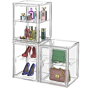 NiHome Clear PET Plastic Purse Handbag Display Case Magnetic Door Storage Organizers for Closet 3-Pack, Anti Dust Stackable Bag Container Boxes for Collectibles Wallets Cosmetics Books Toys (Large)