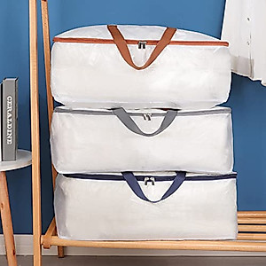 Hiermi Clear Storage Bags with Zipper- Clothes Storage Blanket Storage Under Bed Storage Large Capacity Clear Bag for Sweaters, Blankets, Comforters, Bedding Sets, and Much More (XXL, Yellow)