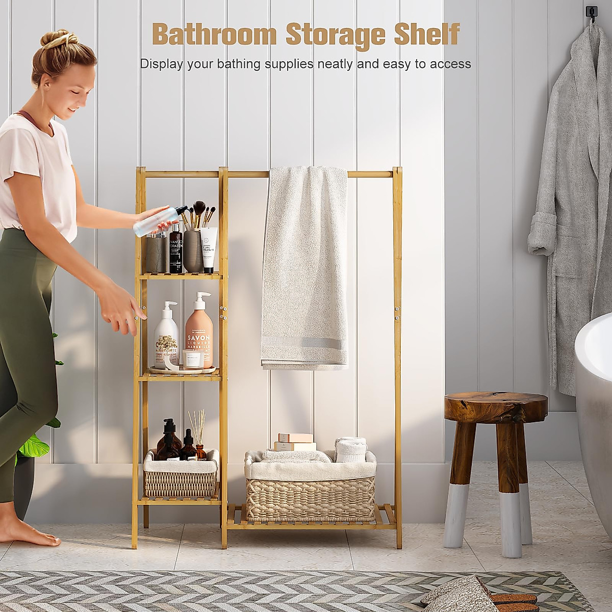 OcBuct Bamboo Small Clothes Rack,Kids Clothing Rack,Bamboo Wood Garment Rack with Shelves, Narrow,Short Mini Cloth Racks for Hanging Clothes,Simple,Free Standing