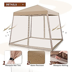 INTER HUT 10x10 Pop up Canopy Tent with Mesh Netting, Slant Leg Instant Screened House Gazebo, Beige