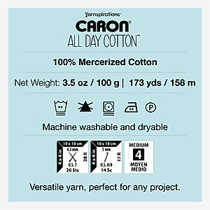 Caron All Day Cotton - 3 Pack of 173 Yards/3.52 oz Light Gray 100% Mercerized Cotton Yarn