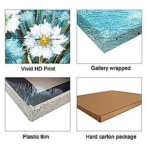 Muro Artes Bathroom Canvas Wall Art, 14x14Inch Blue Flower Canvas Wall Art for Bathroom, Ready to Hang Ocean Beach Floral Painting Canvas Art Wall Decor