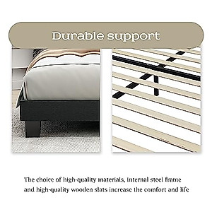 Tuconia Upholstered Platform King Size Bed Frame with Headboard Wooden Slats Support Easy Assembly No Box Spring Needed Black Linen