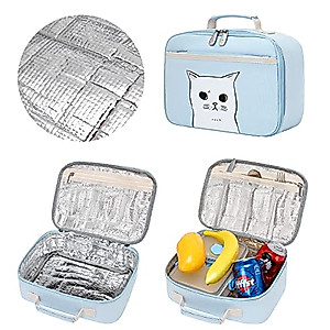 e-youth Women Girls Kawaii Cat School Backpack with Lunch Box Japanese And Korean Style Canvas Bags (Blue), One Size