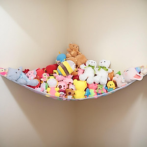 Huijukon Stuffed Animal Storage Hammock - Extra Large Toy Hammock for Stuffed Animals - Teddy Net Hammock Toy Net Organizer Holder for Stuffies Plushies - Kids Room Decor Nursery Storage (White)