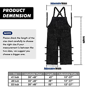Leather Welding Apron Split Leg for Men and Women,Heavy Duty Cowhide Leather Welding Pants-Forging Apron Black