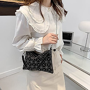 Women Rhinestone Purse Evening Clutch Bag Chain Crossbody Shoulder Bag Tote Handbag for Party Prom Wedding (Black)