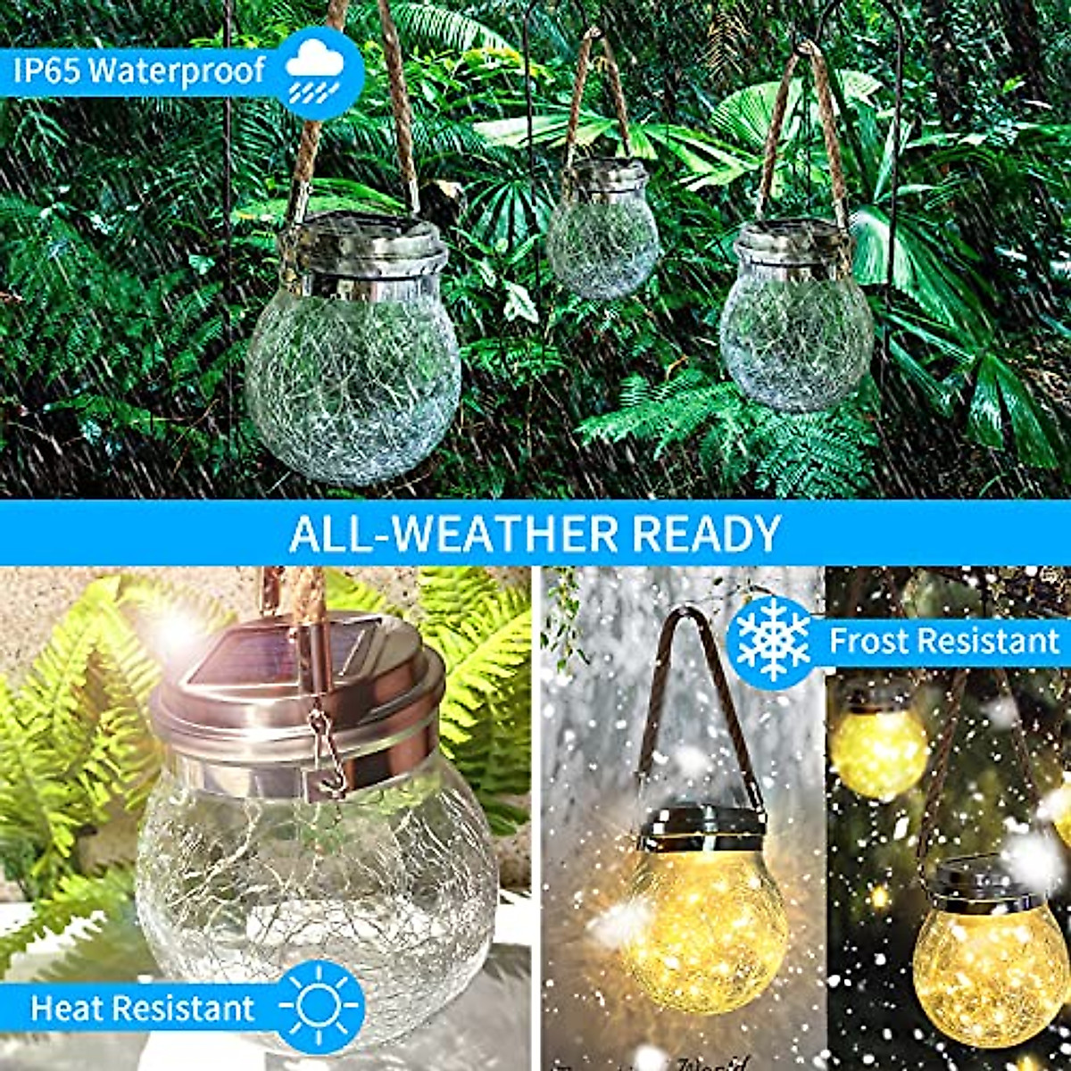 XRR Solar Lantern, 2 Pack 30 LED Halloween Christmas Outdoor Hanging Lanterns Waterproof Solar Lights Garden Decor Decorative Backyard Solar Lanterns for Backyard Fence Pathway (Warm White)