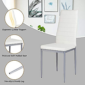 Giantex Set of 4 PU Leather Dining Side Chairs with Padded Seat Foot Cap Protection Stable Frame Heavy Duty High Back Design Dining Chairs for Kitchen Dining Room Home Furniture, White