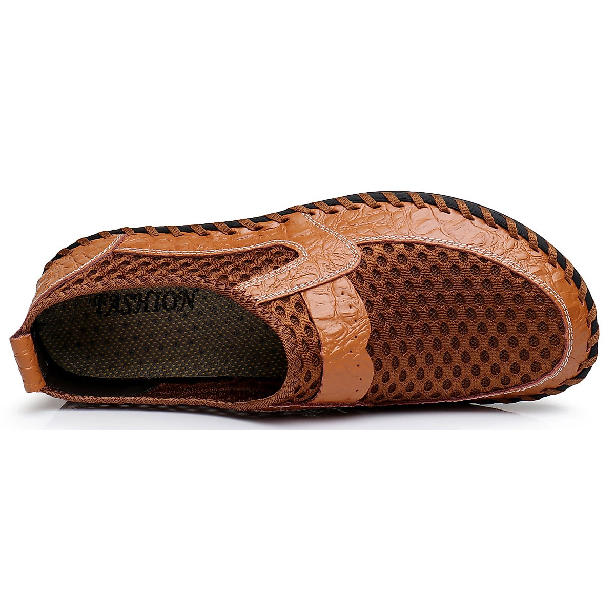 TASOGEN Summer Men's Mesh Breathable Walking Loafers,Outdoor Lightweight Slip-on, Mesh Casual Shoes,Stitching Honeycomb Hiking Shoes Durable Soft Leather-Brown 41