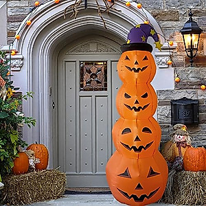 12 Feet Halloween Inflatable Stacked Pumpkins,Halloween Indoor Outdoor Decoration for Lawn Garden Holiday Party,with Build-in LEDs,High