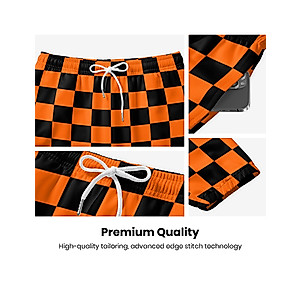 QINGXUN Sweatpants for Men Black Checkered Pants Men Lightweight Joggers Pants Drawstring Checkered Sports Pants with Pockets