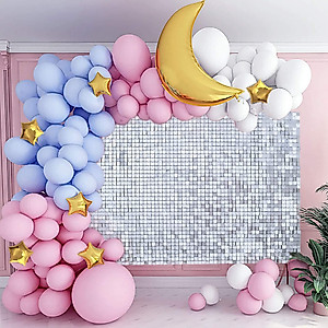 IMOOA Wall Backdrop - 24 Pcs Square Sequin Wall Panels Shimmer Backdrop, Wall Decor for Valentine's Decorations, Birthday, Wedding & Bachelorette Party (Silver)