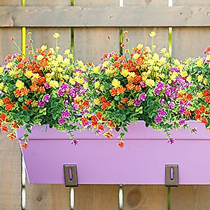 12 Bundles Artificial Flowers Outdoor, UV Resistant Faux Artificial Plants Shrubs Plastic Flower Bulk for Hanging Planter Porch Window Home Wedding Spring Summer Decor(Yellow, Orange, Fuchsia)