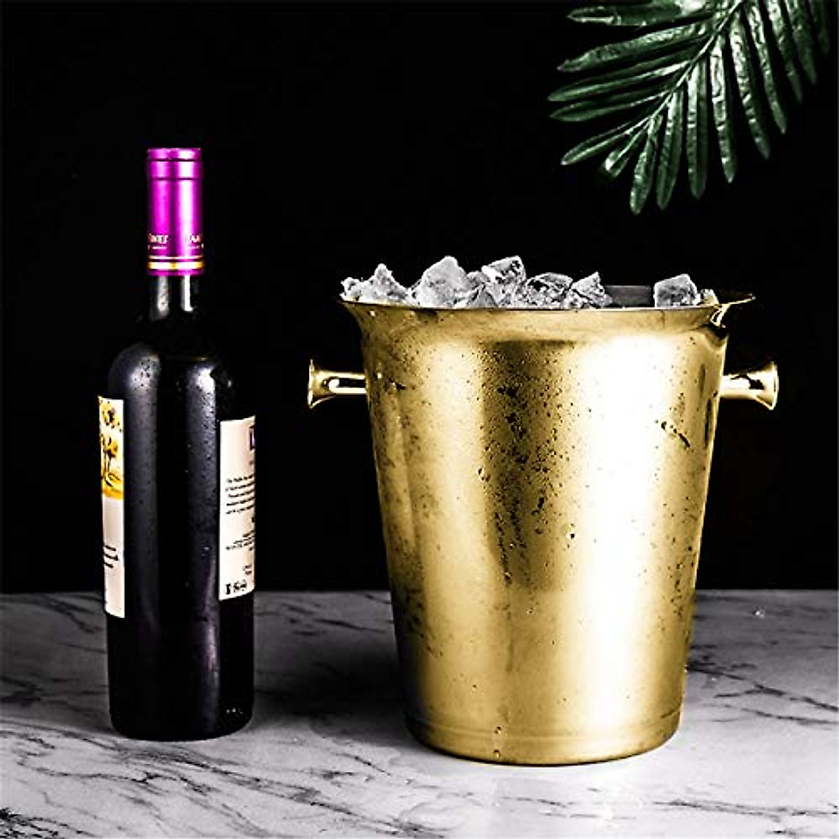 Champagne Bucket with Carry Handles Gold Plated Stainless Steel Ice Bucket for Parties