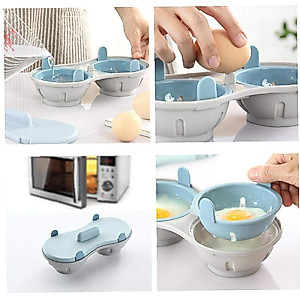 AMOYER 1pc 2 Cavity Egg Poacher Safety Microwave Double Egg Poaching Cups Ware Easy Breakfast Set Egg Cooking with Cover for Oven Stovetop Steamer