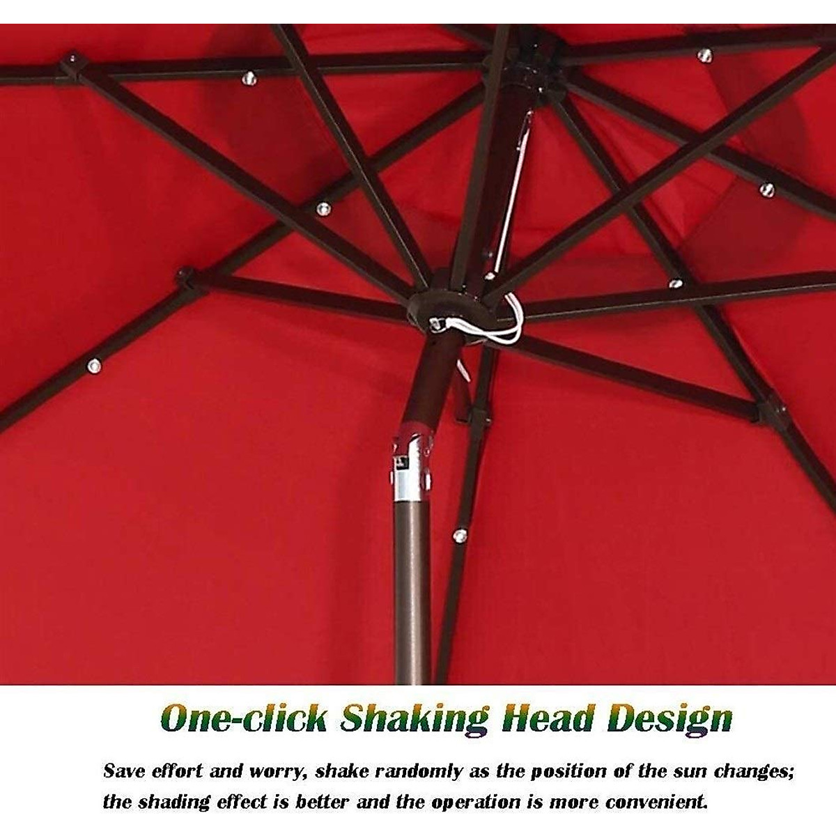 ROLTIN Outdoor Garden Parasols 10ft Outdoor Patio Umbrella with Solar LED Lights and Tilt, Garden Parasols for Pool/Lawn/Beach, Without Base