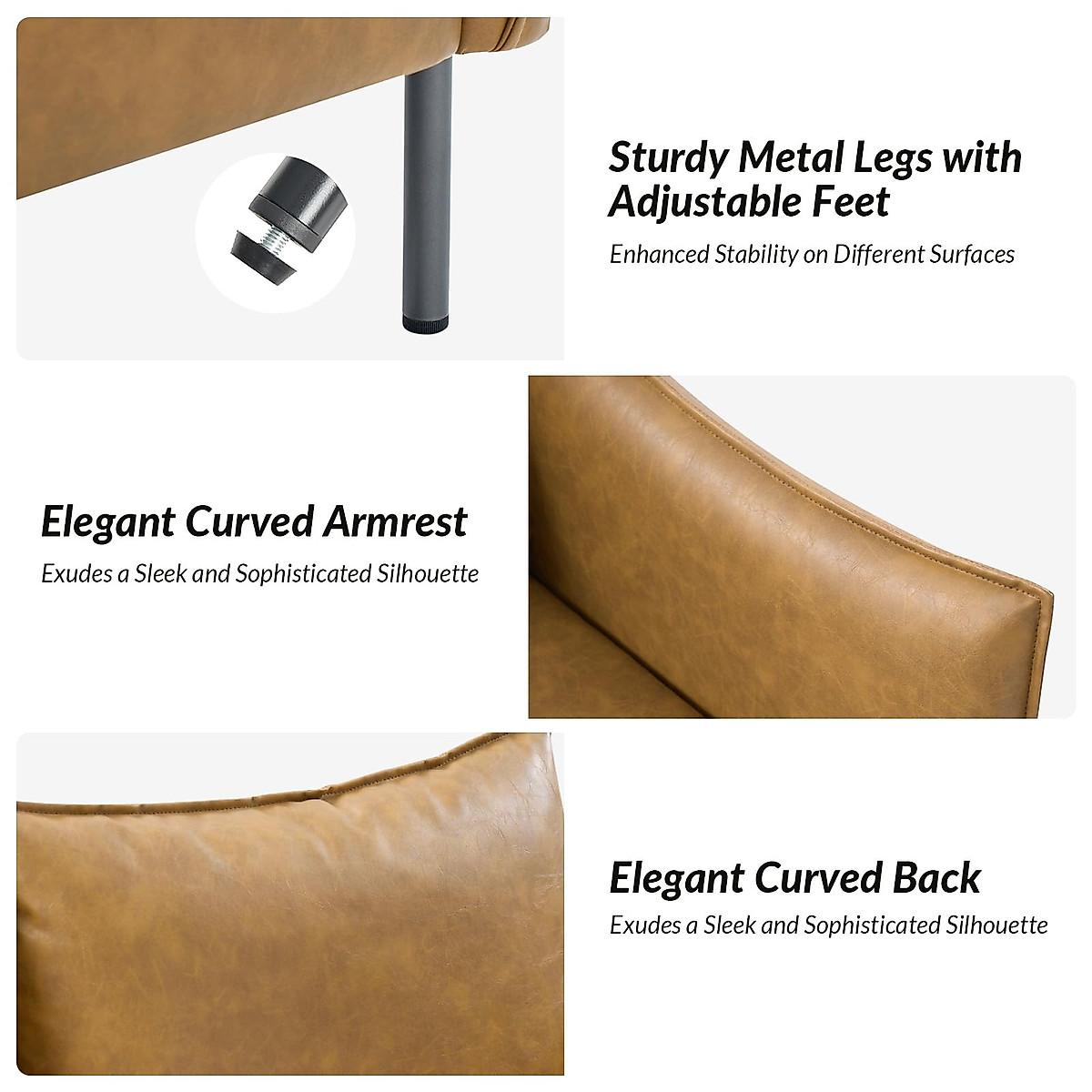 HULALA HOME 53" Faux Leather Loveseat Sofa, 2 Seater Loveseat Couch with Solid Wooden Frame, Modern Small Couches for Small Space with Curved Arms Removable Cushions(Camel)